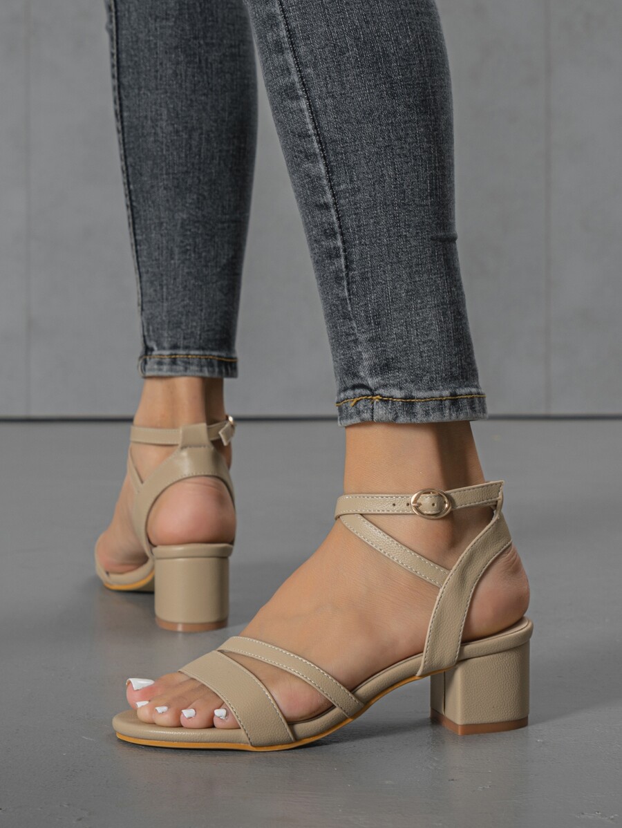 Women Minimalist Chunky Heeled Ankle Strap Sandals, Elegant Summer ...