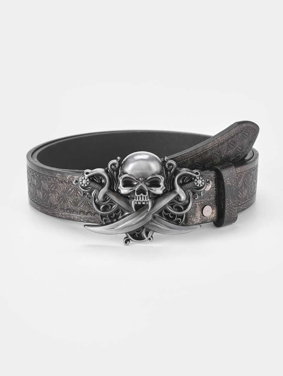 Men Skull Decor Geo Buckle Belt Street Halloween Skeleton | SHEIN USA