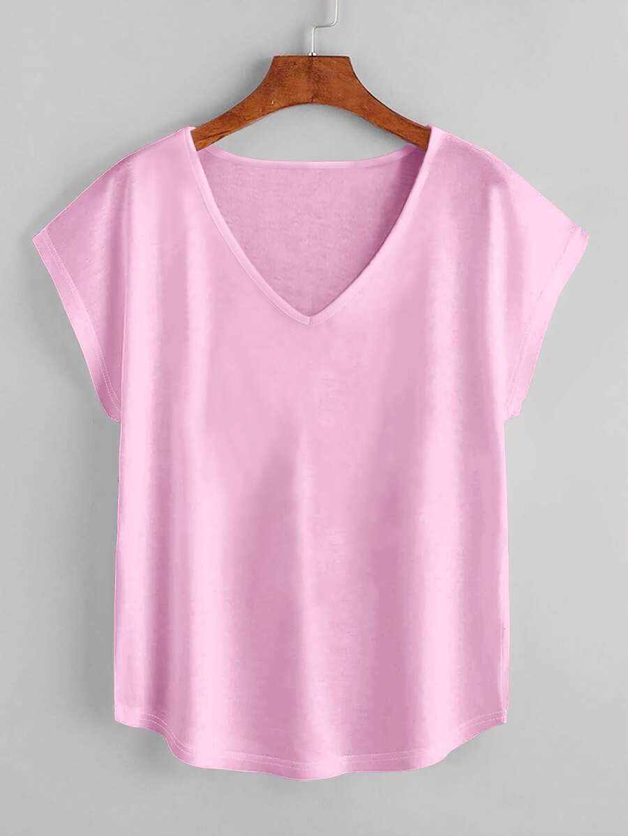 SHEIN LUNE Solid Batwing Sleeve V Neck Tee | SHEIN USA