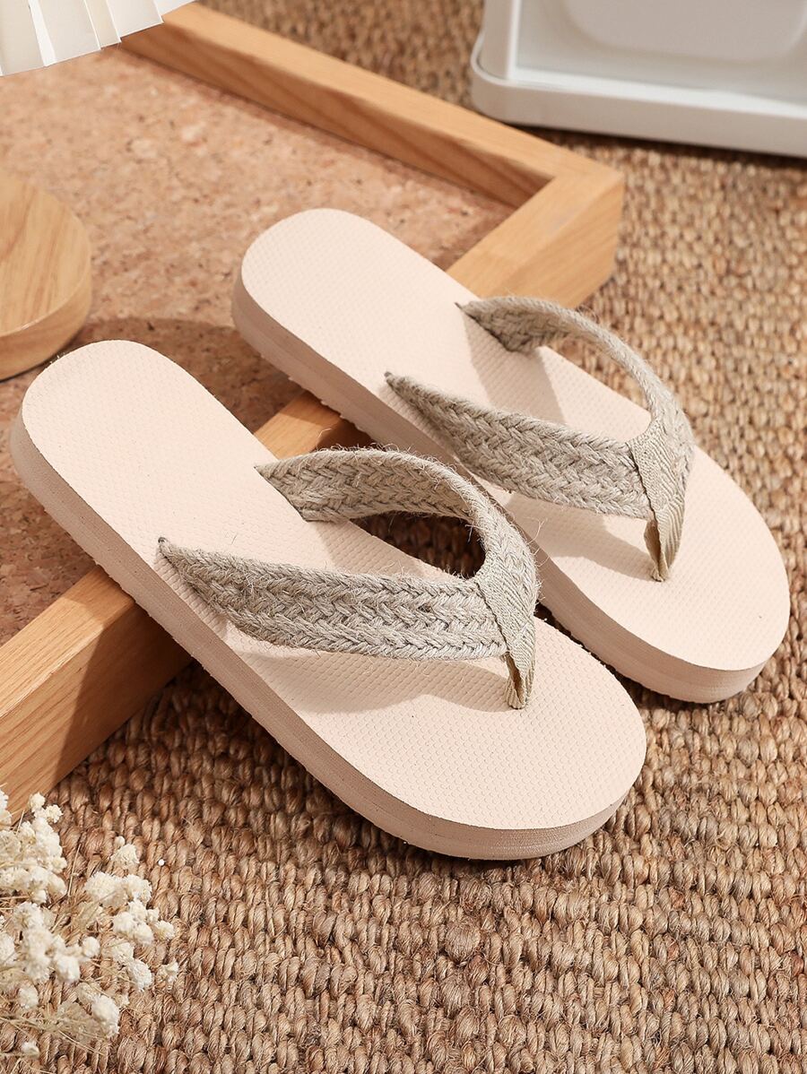 Women Braid Detail Flip-Flops, Linen Vacation Flip-Flops | SHEIN USA