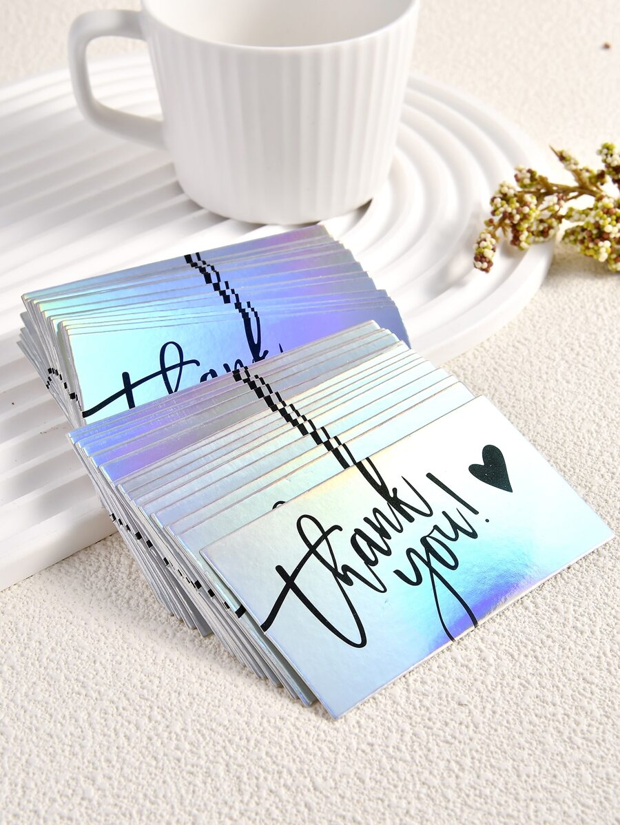 50pcs Holographic Letter Graphic Card, Paper Invitation Card For Party ...