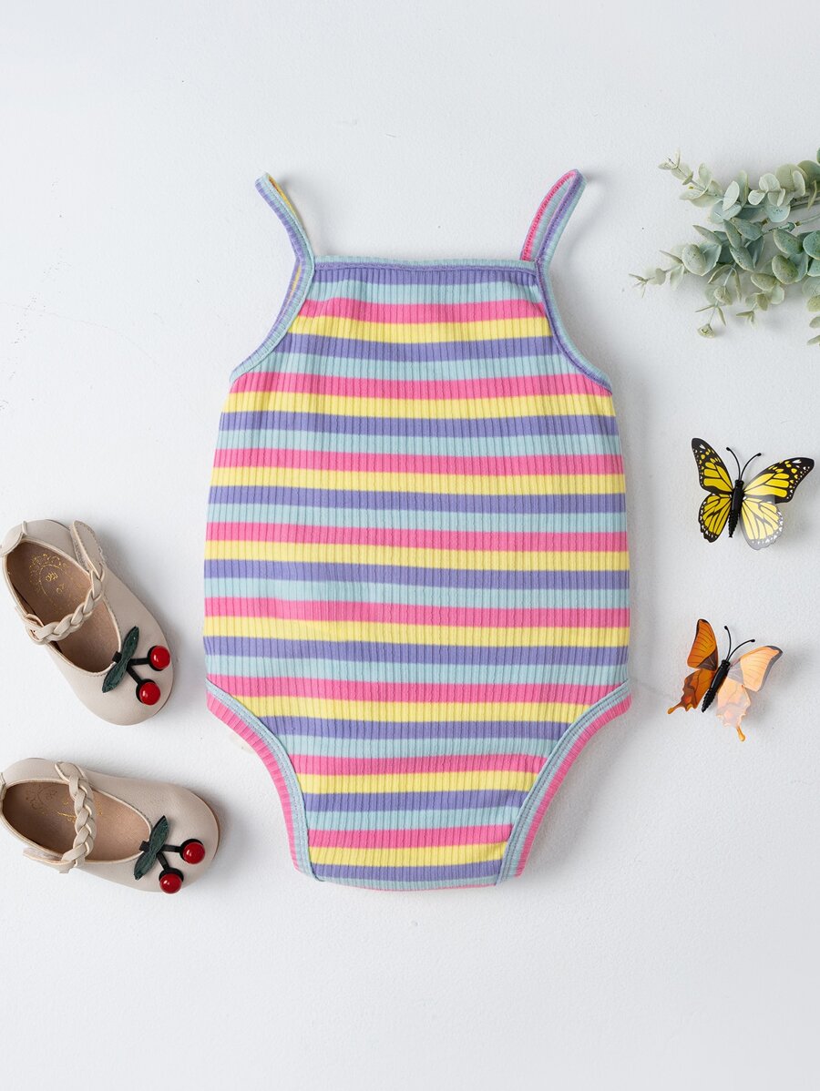 SHEIN Baby Girl Striped Butterfly Patched Cami Bodysuit | SHEIN USA
