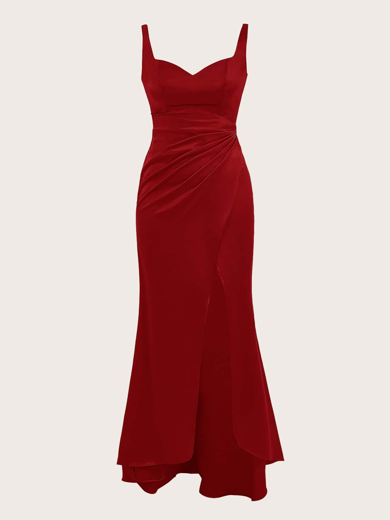 SHEIN Belle Burgundy Red Solid Wrap Hem Satin Bridesmaid Dress, Wedding ...
