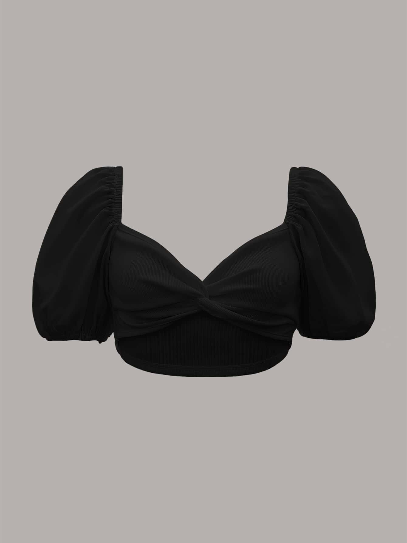 Shein Wywh Twist Front Puff Sleeve Crop Top Shein Usa