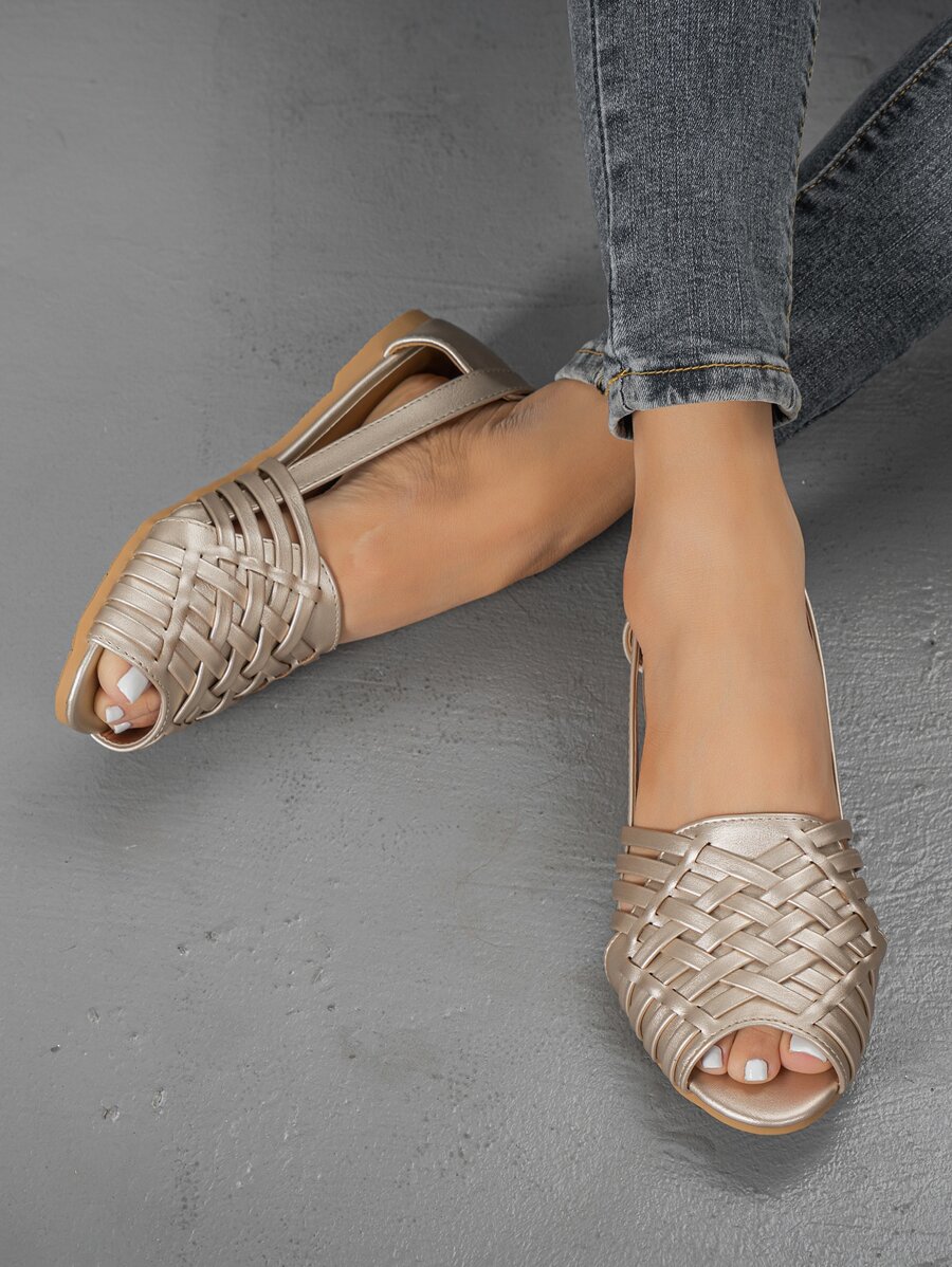 Women Peep Toe Braided Detail Flats, Elegant Outdoor Flats | SHEIN USA