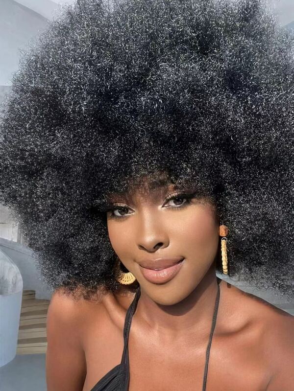 Afro Short Curly Synthetic Wig With Bangs | SHEIN USA