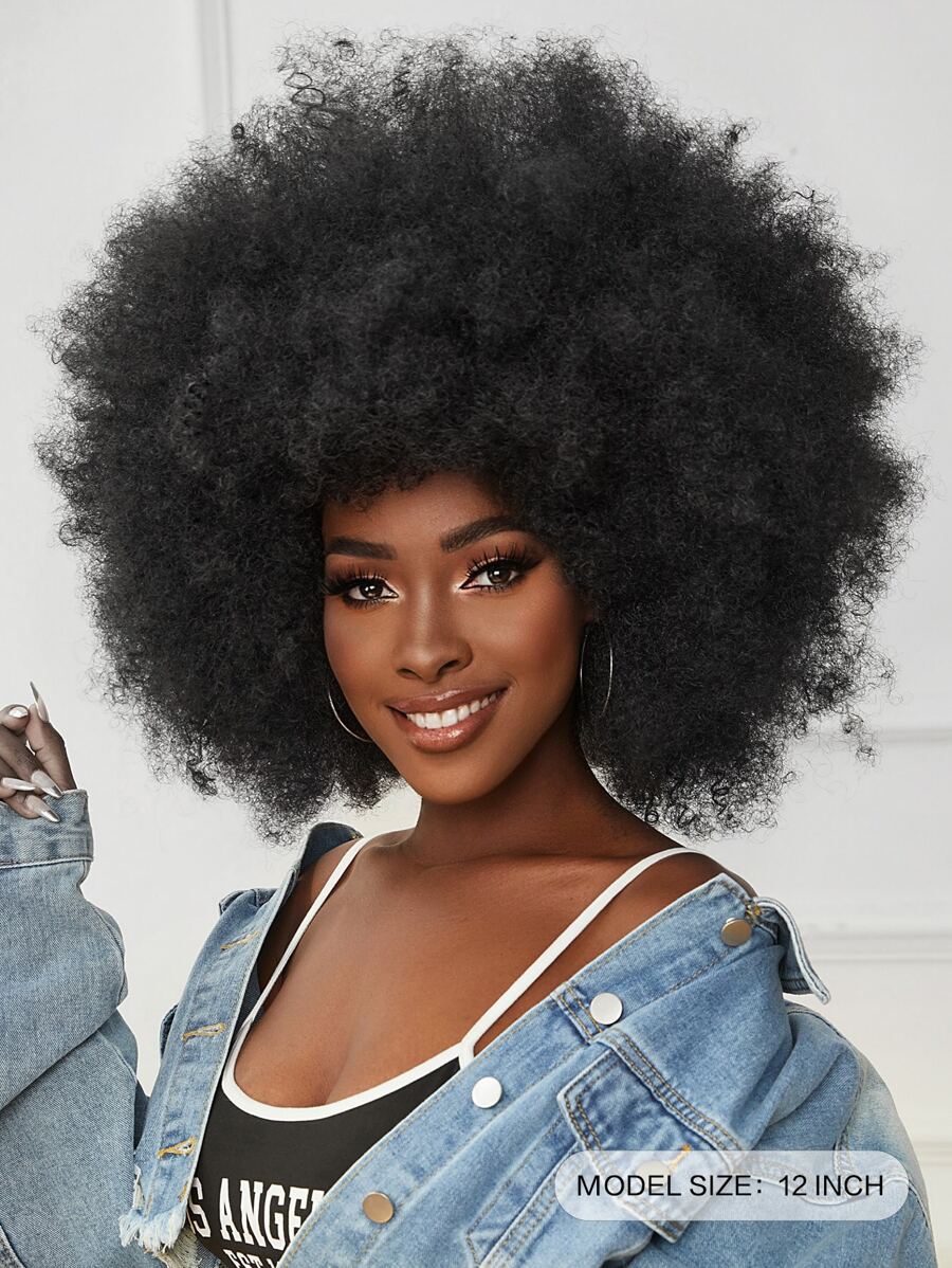 Afro Short Curly Synthetic Wig With Bangs | SHEIN USA