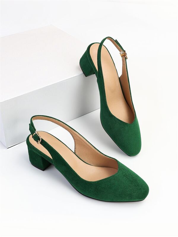 Women Minimalist Slingbacks, Faux Suede Chunky Heeled Fashion Pumps ...
