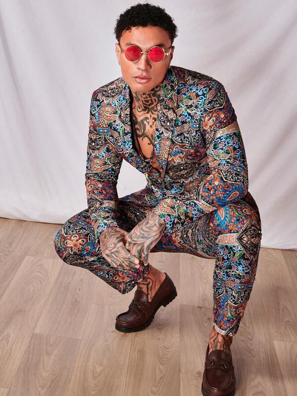 SHEIN Manfinity AFTRDRK Men Allover Floral Print Button Front Suit ...