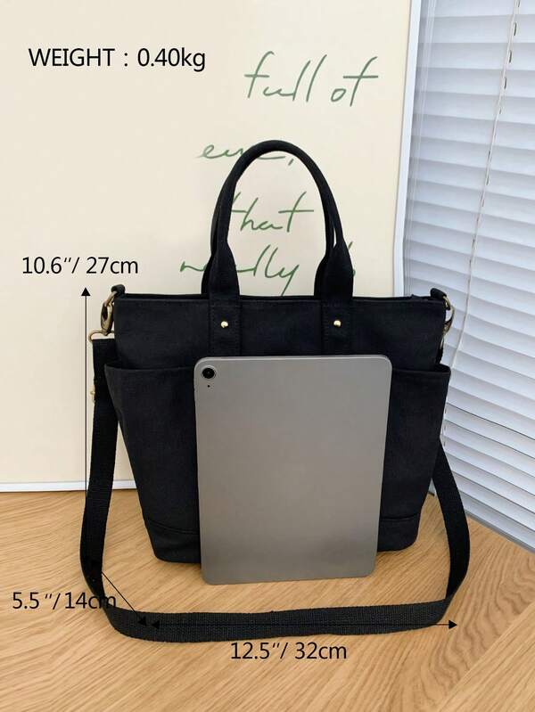 Minimalist Shopper Bag Small Black Canvas | SHEIN USA