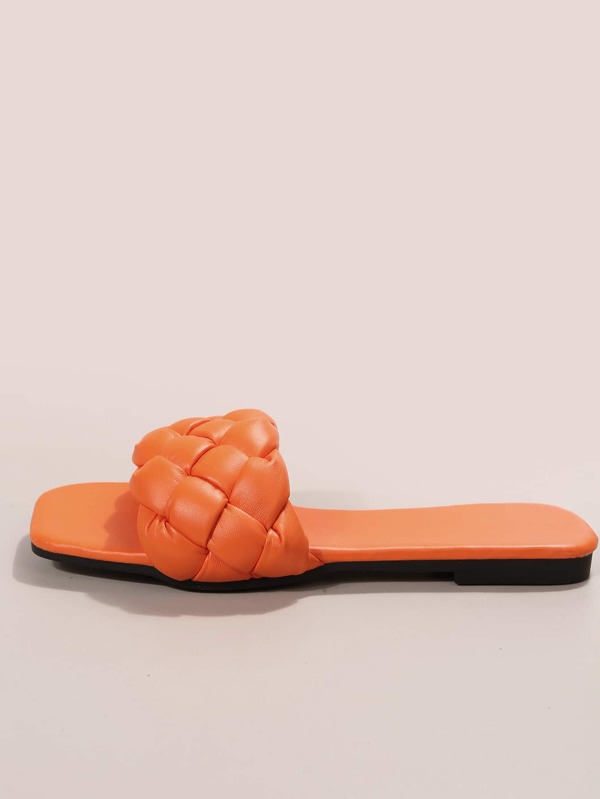 Women Braided Strap Flat Sandals, Funky Neon-orange Slide Sandals For ...