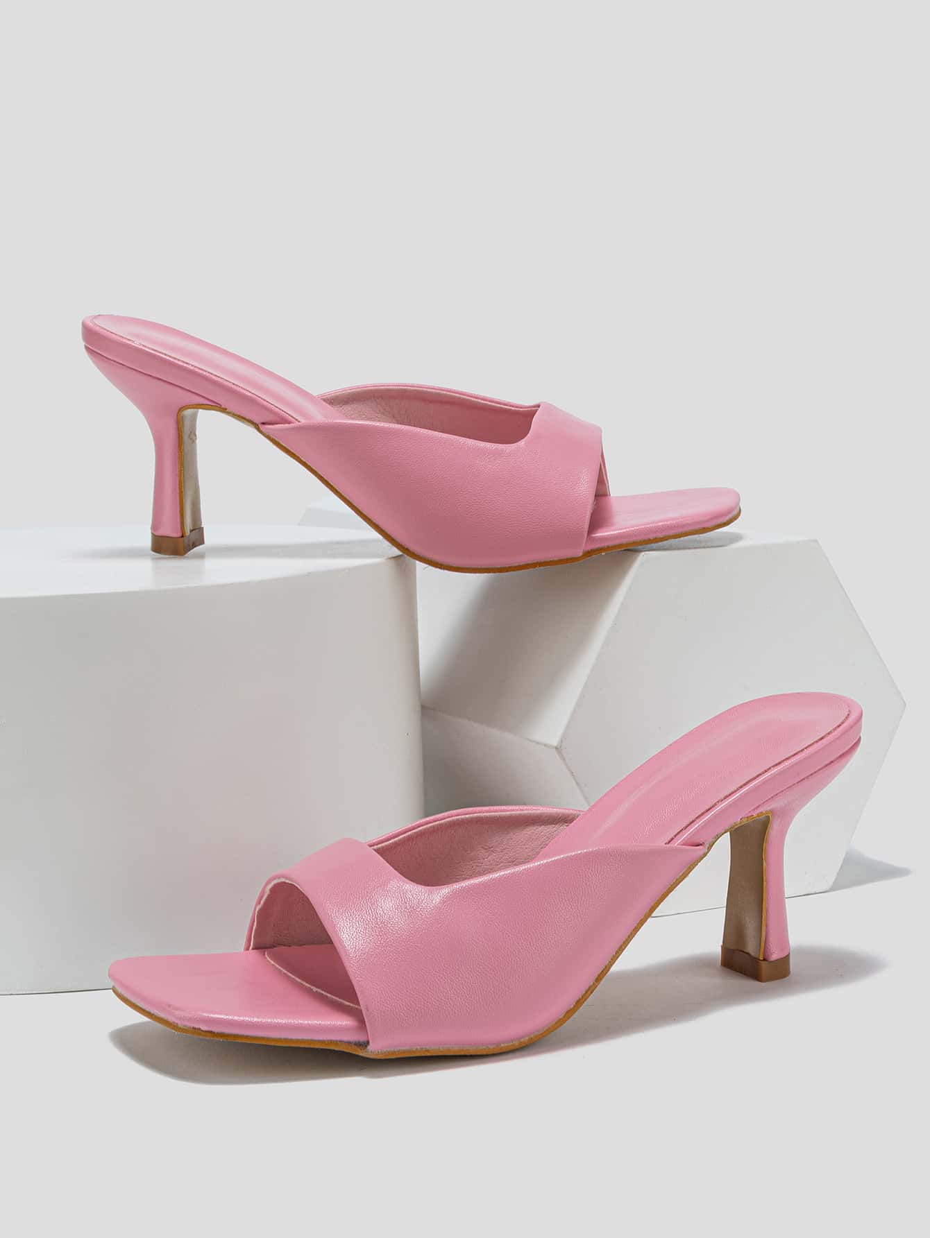 Women Minimalist Chunky Heeled Mule Sandals, Preppy Pink Heeled Sandals ...