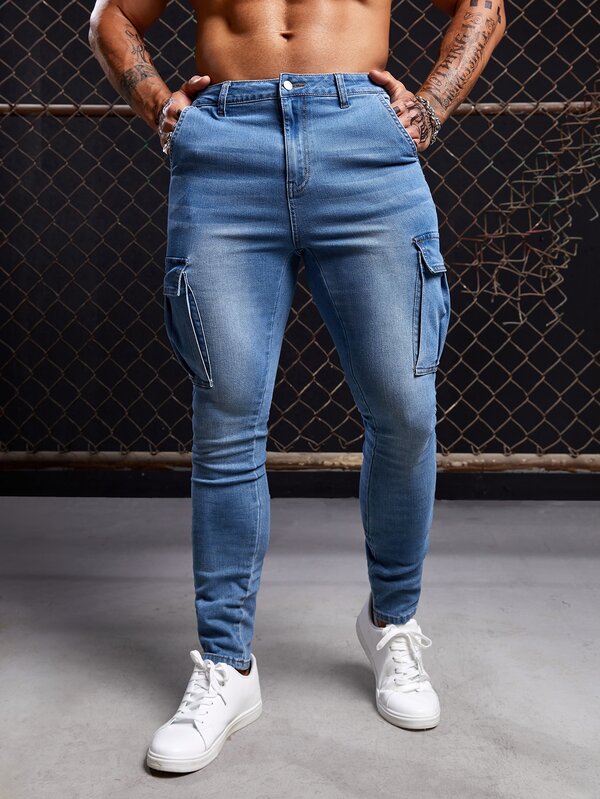 Manfinity LEGND Men Cotton Flap Pocket Side Cargo Jeans | SHEIN USA