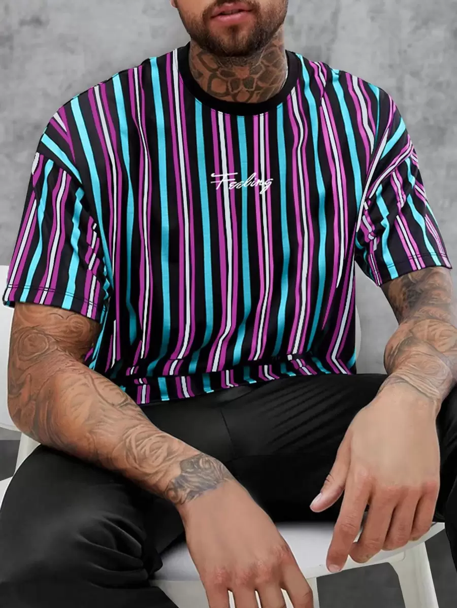 Manfinity Homme Men Letter Graphic Striped Tee | SHEIN USA