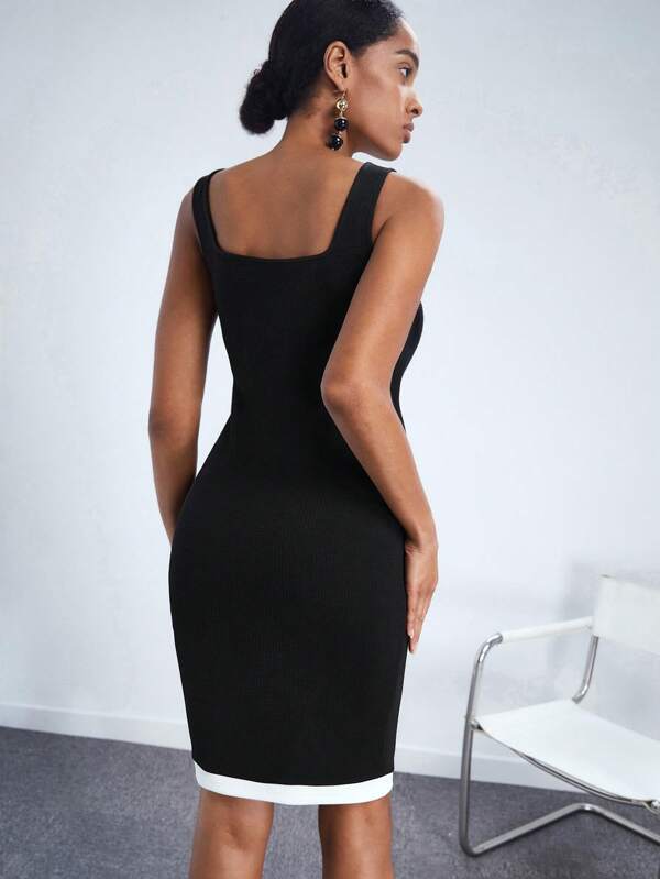 SHEIN BIZwear Notched Neck Contrast Trim Bodycon Dress Workwear | SHEIN USA