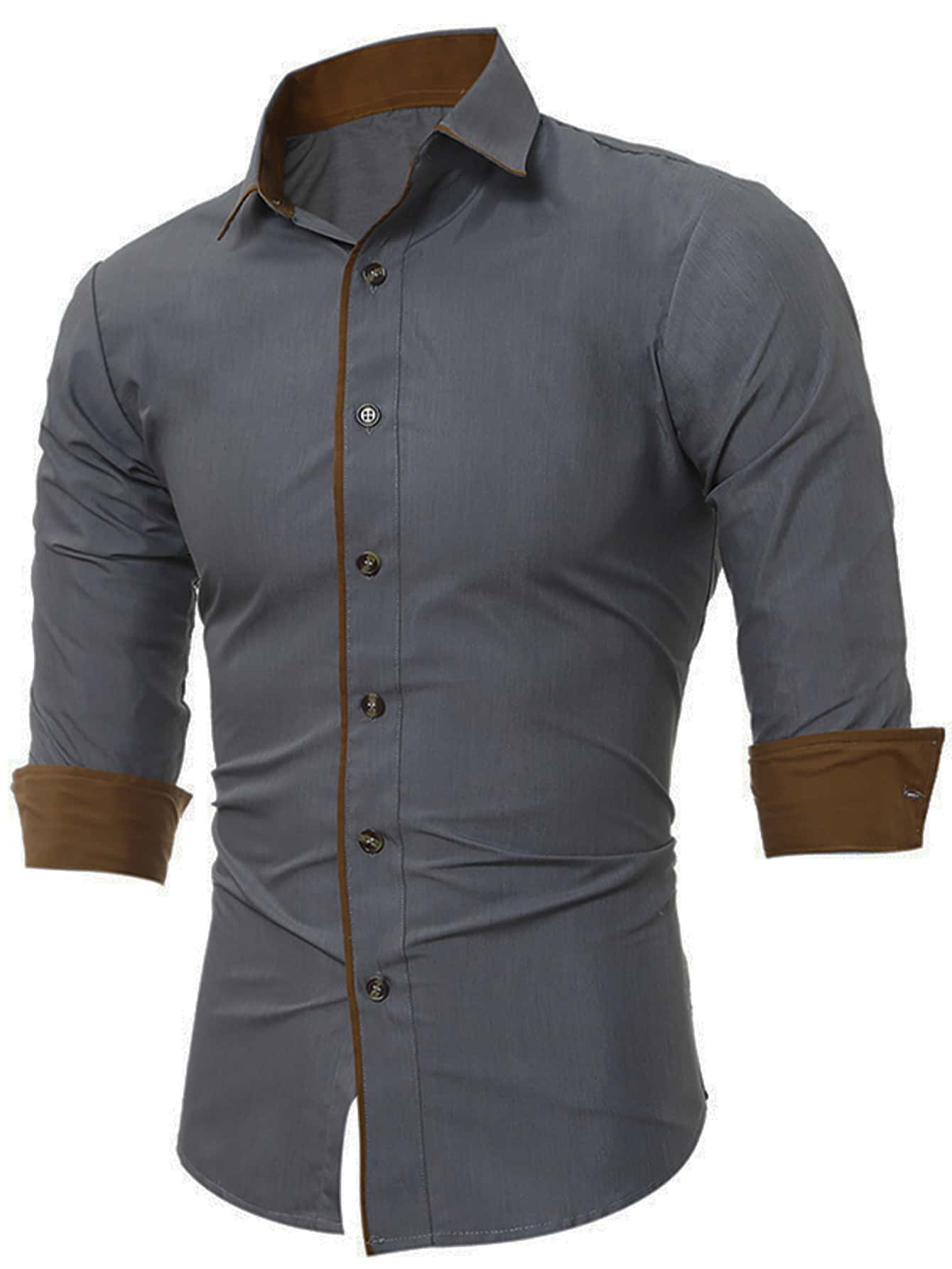 Men Contrast Trim Button Up Shirt