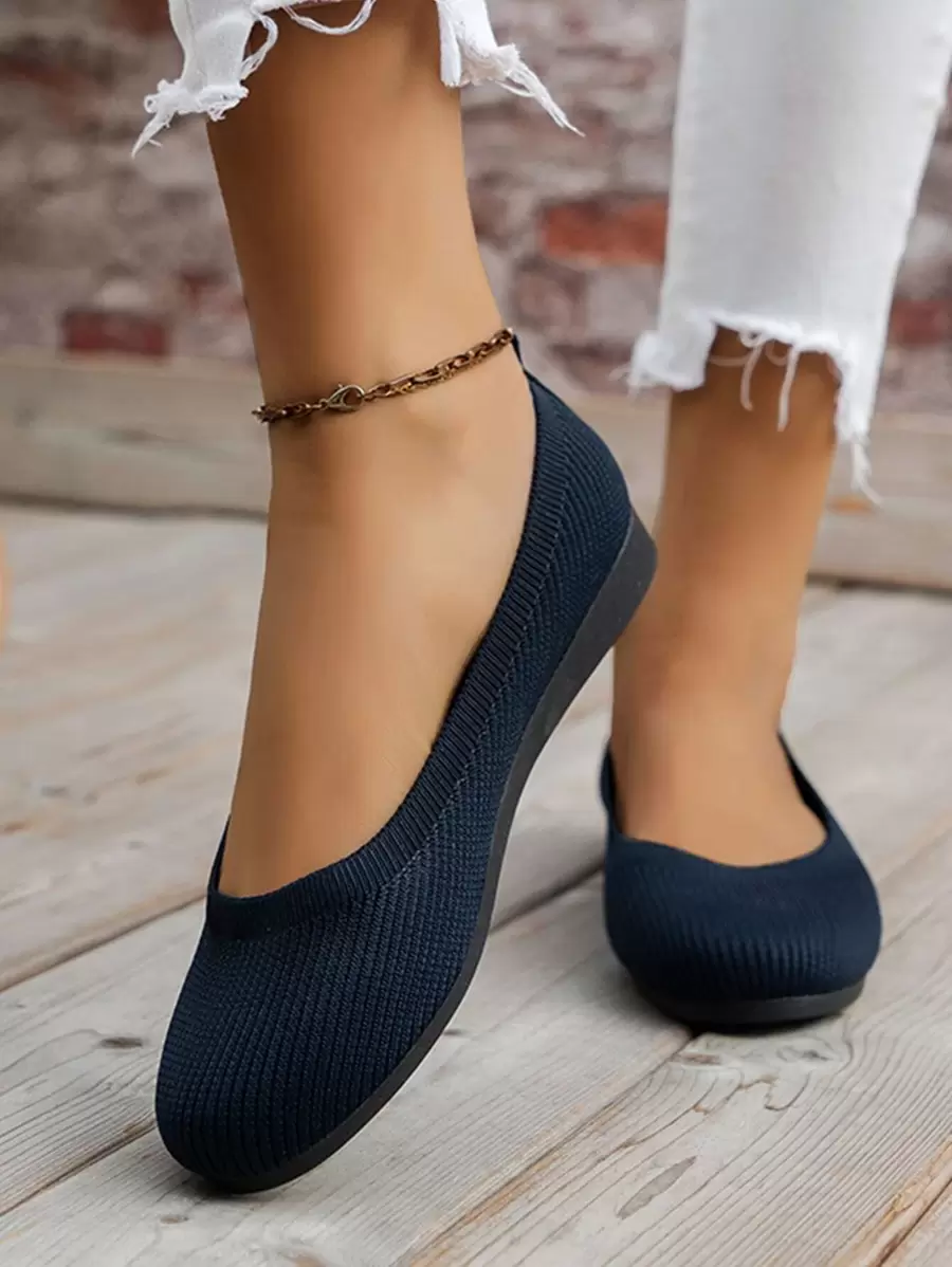 Women Ribbed Round Toe Flats, Fashion Blue Fabric Flats | SHEIN USA