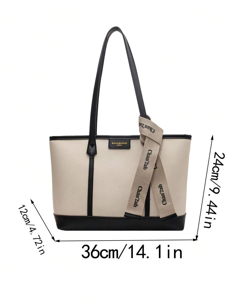 Colorblock Tote Bag Double Handle Letter Patch Decor | SHEIN USA