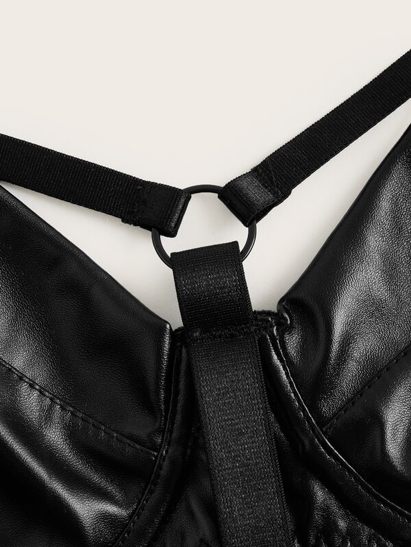 Is That The New Grunge Punk PU Leather Cut Out Ring Linked Garter Teddy ...