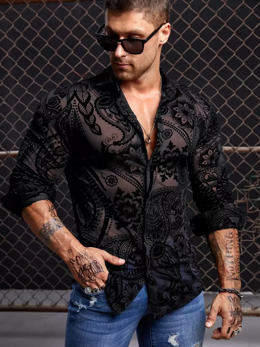 Manfinity VCAY Men Paisley Print Mesh Shirt | SHEIN USA