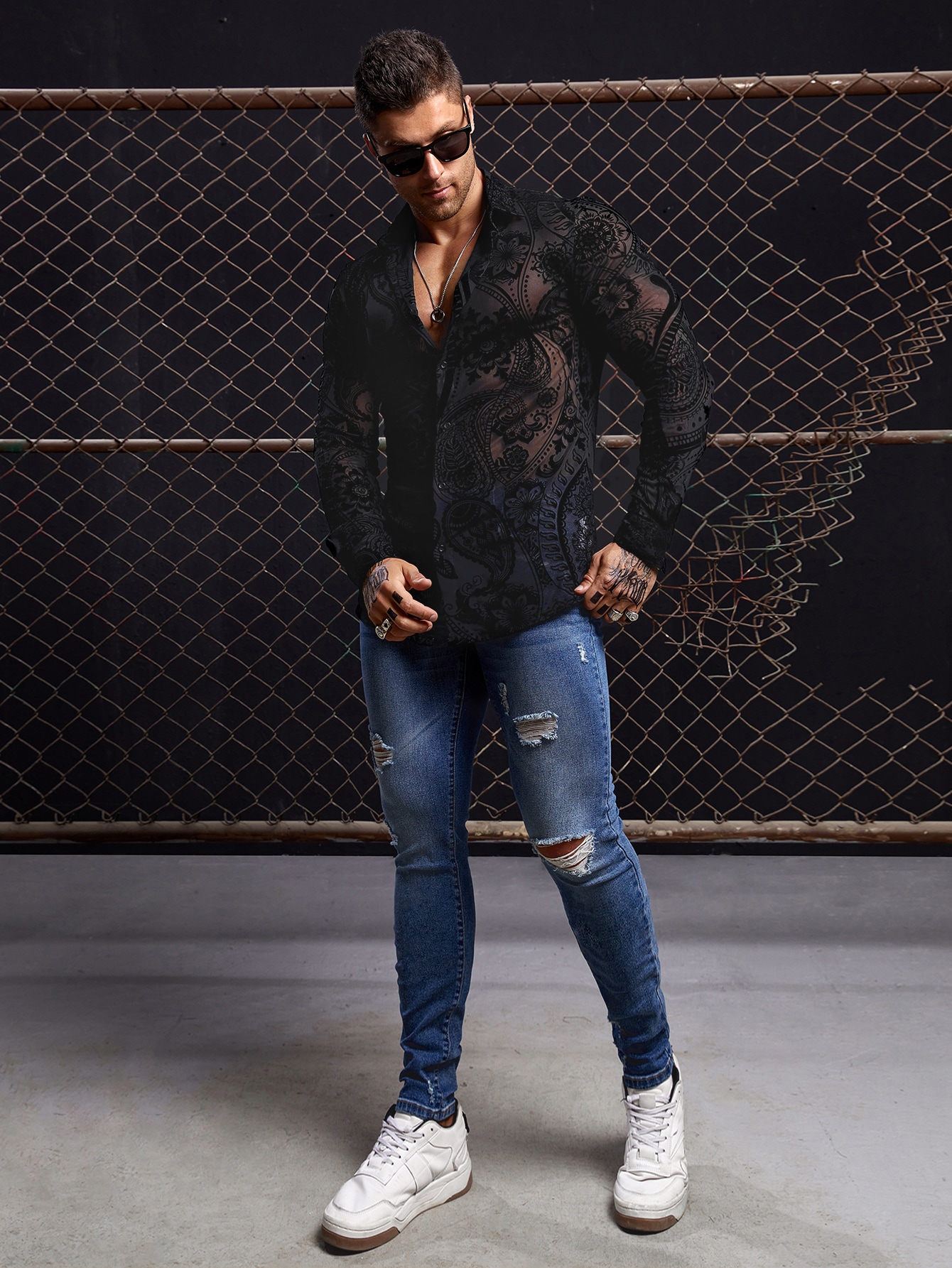 Manfinity AFTRDRK Men Paisley Print Mesh Shirt | SHEIN UK