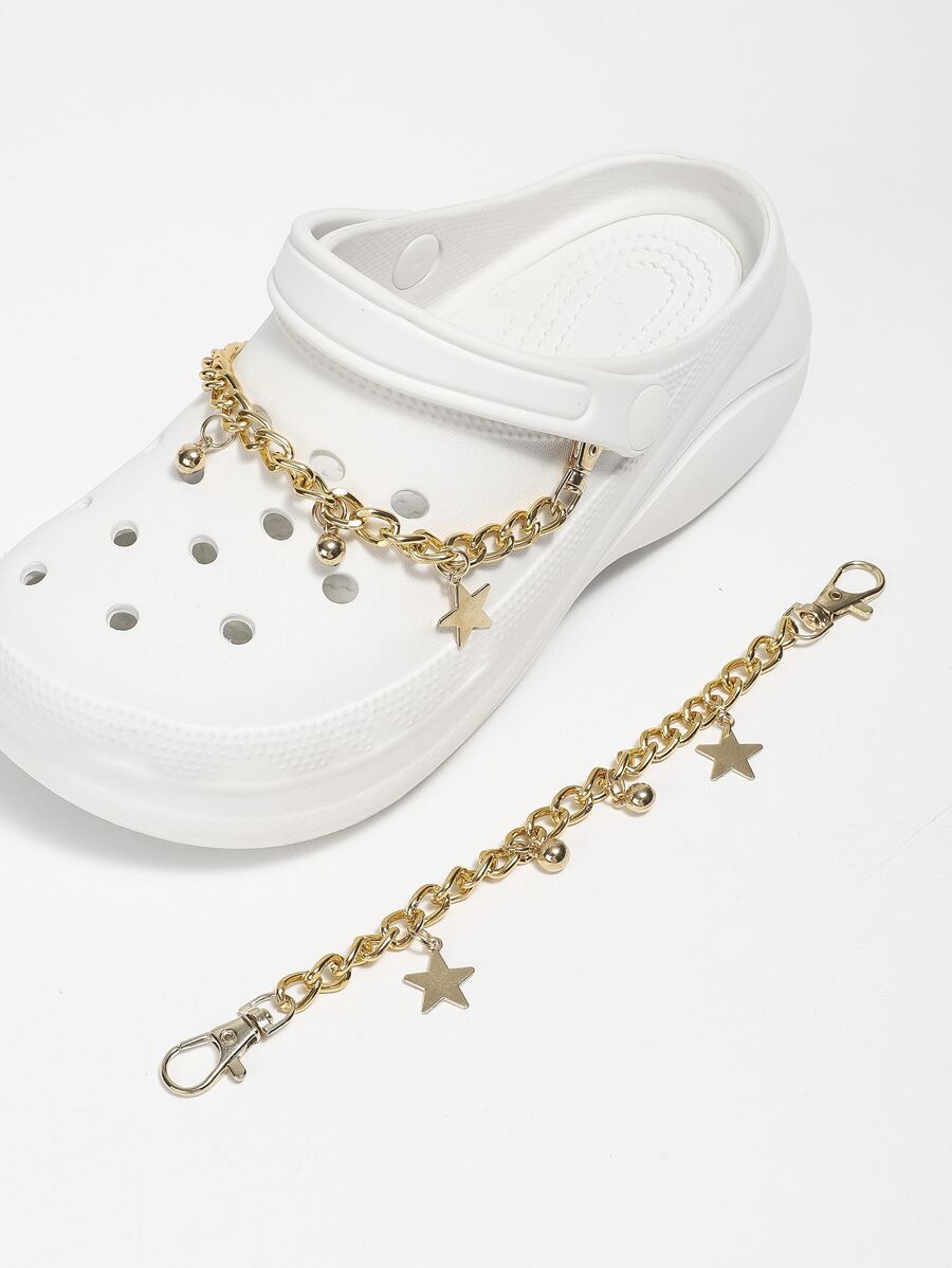 2pcs Metal Chain Shoe Decoration, Gold Star Decor Shoes Accessories For ...