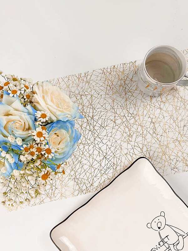 1pc Metallic Geometric Pattern Table Runner, Modern Polyester Kitchen ...