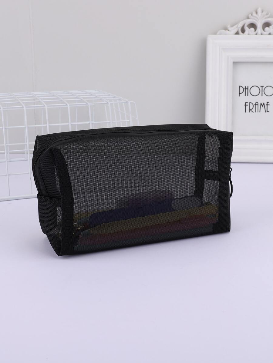 1pc Solid Color Mesh Stationery Bag, Simple Large Capacity Pen Bag For ...