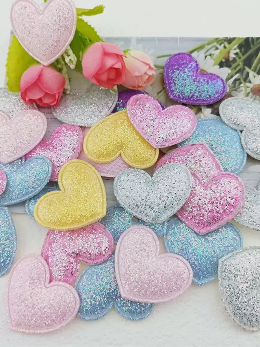 50pcs/set Glitter Detail Heart Shaped Sewing Accessory, Modern ...