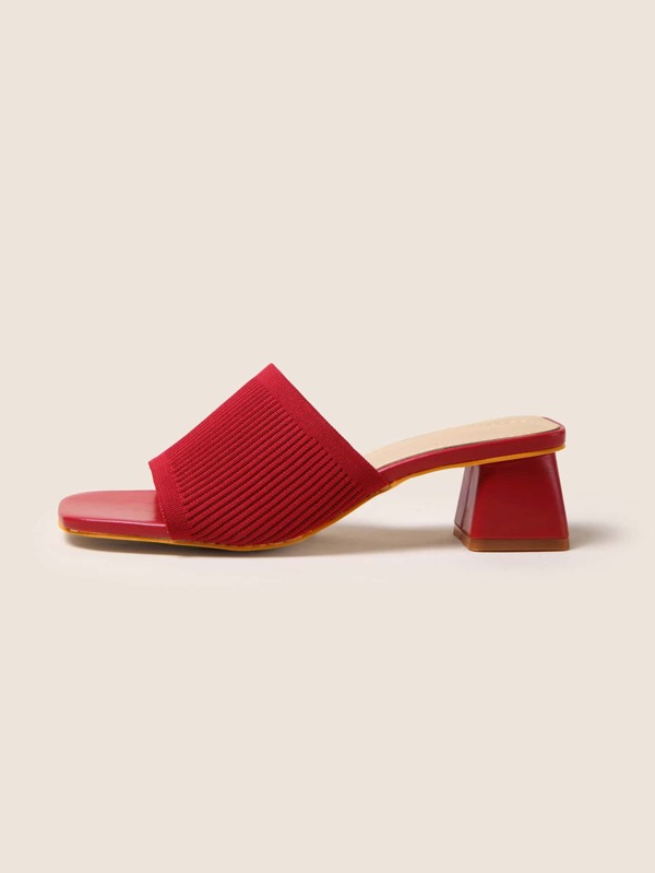 Women Single Band Chunky Heeled Sandals, Funky Red Fabric Mule Sandals ...