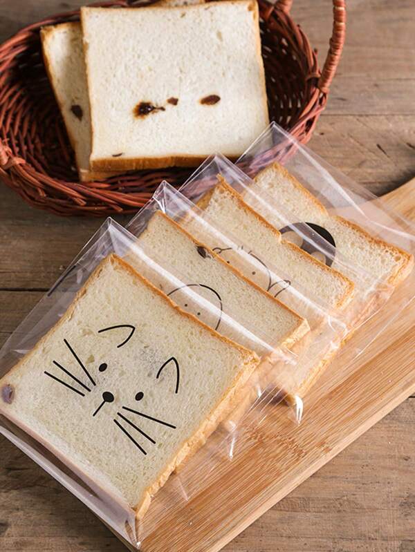 كيس تغليف شفاف كرتوني، حقيبة توست مقطعة ذاتي اللصق لطيفة للخبز 50 قطعة ...