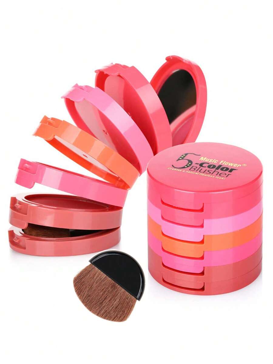 kit de colorete en polvo de 5 colores con 1 brocha de maquillaje ...