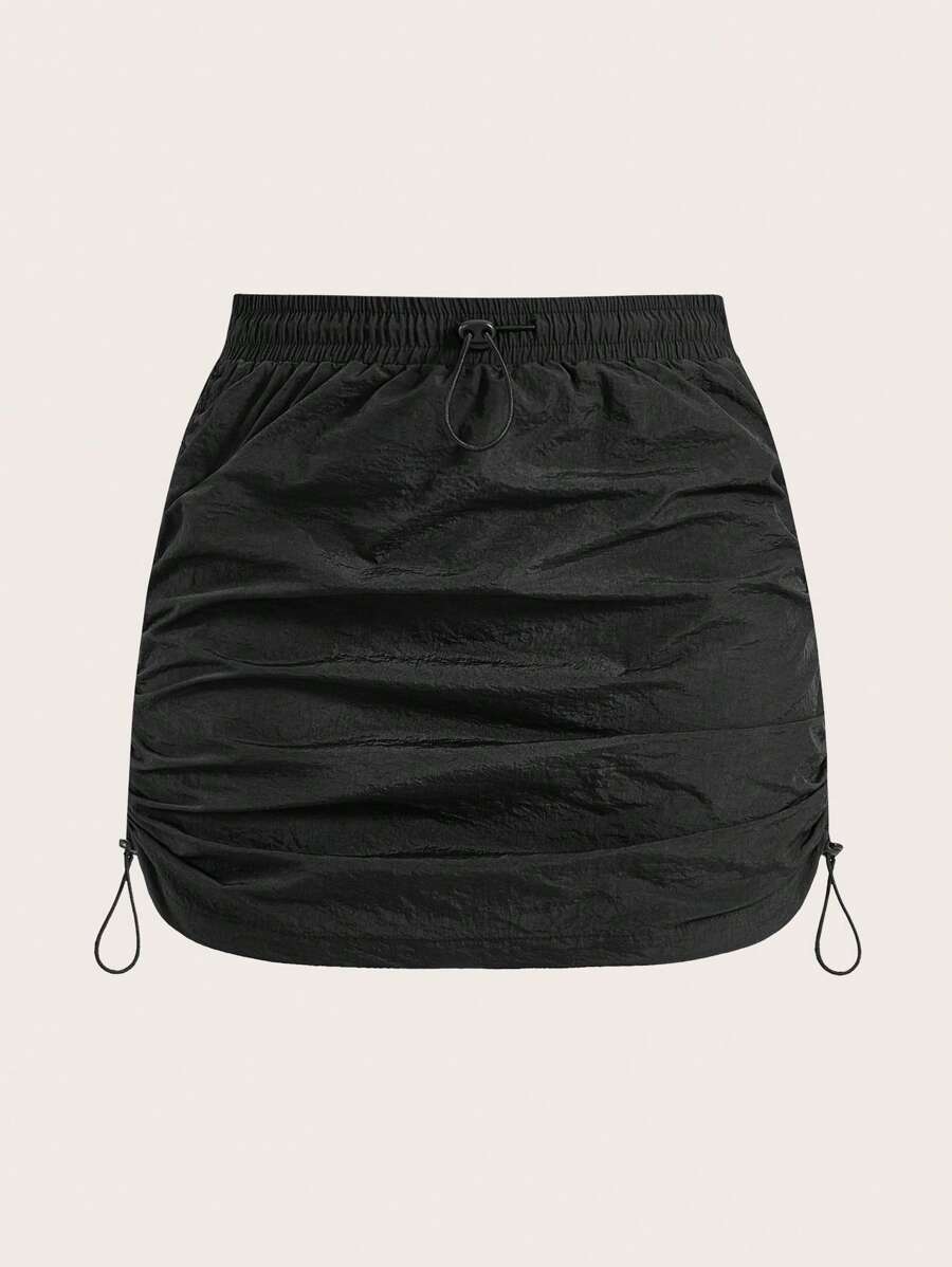 SHEIN EZwear Summer Black Drawstring Side Ruched Bodycon Skirt | SHEIN USA