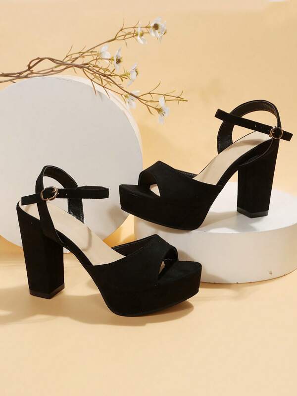 Women Minimalist Platform Chunky Heeled Ankle Strap Sandals, Elegant ...