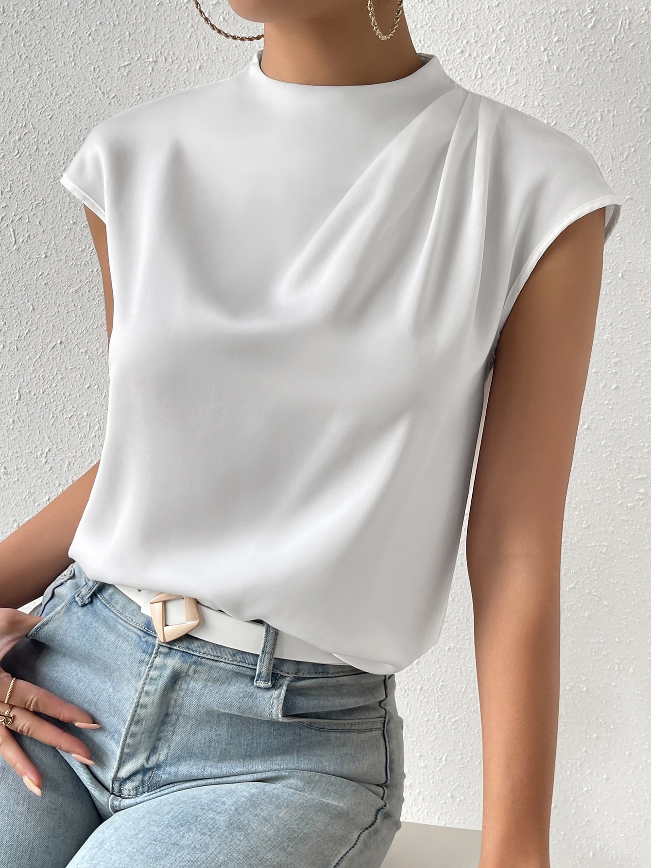 SHEIN Privé Solid Batwing Sleeve Satin Blouse | SHEIN UK