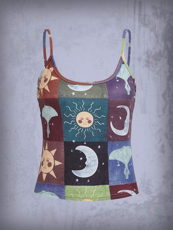 Goth Sun & Moon Graphic Cami Top | SHEIN UK