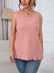 SHEIN LUNE Plus Contrast Lace Tie Back Ruffle Trim Tank Top | SHEIN USA