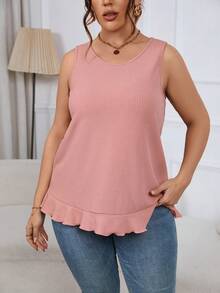 SHEIN LUNE Plus Contrast Lace Tie Back Ruffle Trim Tank Top | SHEIN USA