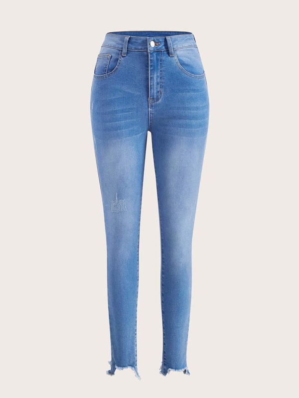 Shein Ezwear Ripped Raw Hem Skinny Jeans Shein Usa