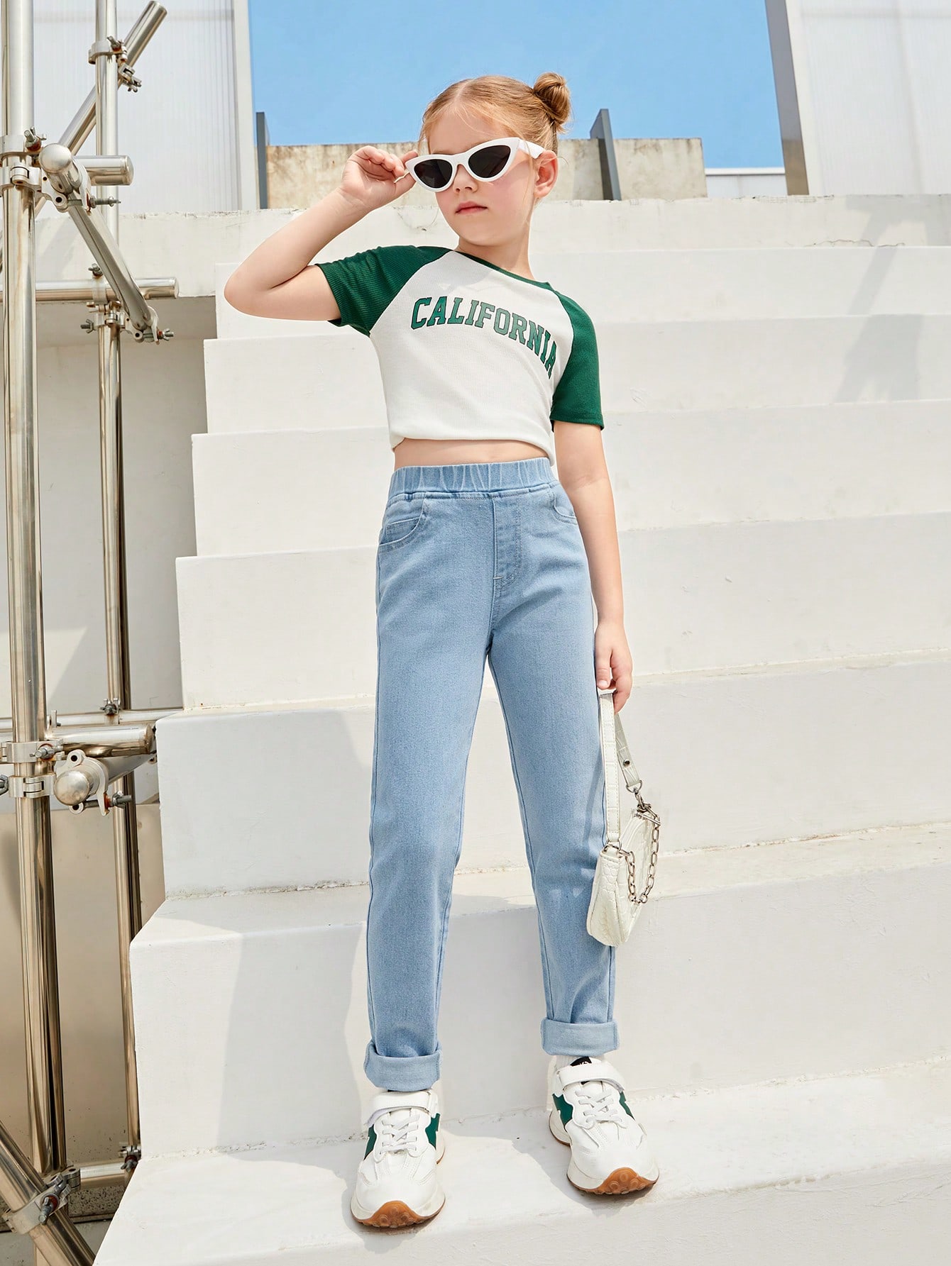 Tween Girl Solid Elastic Waist Jeans | SHEIN USA