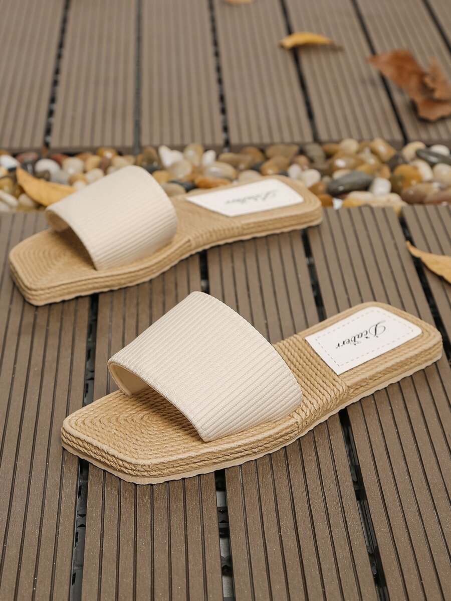Women Single Band Slides, Vacation Beige Fabric Slides | SHEIN USA