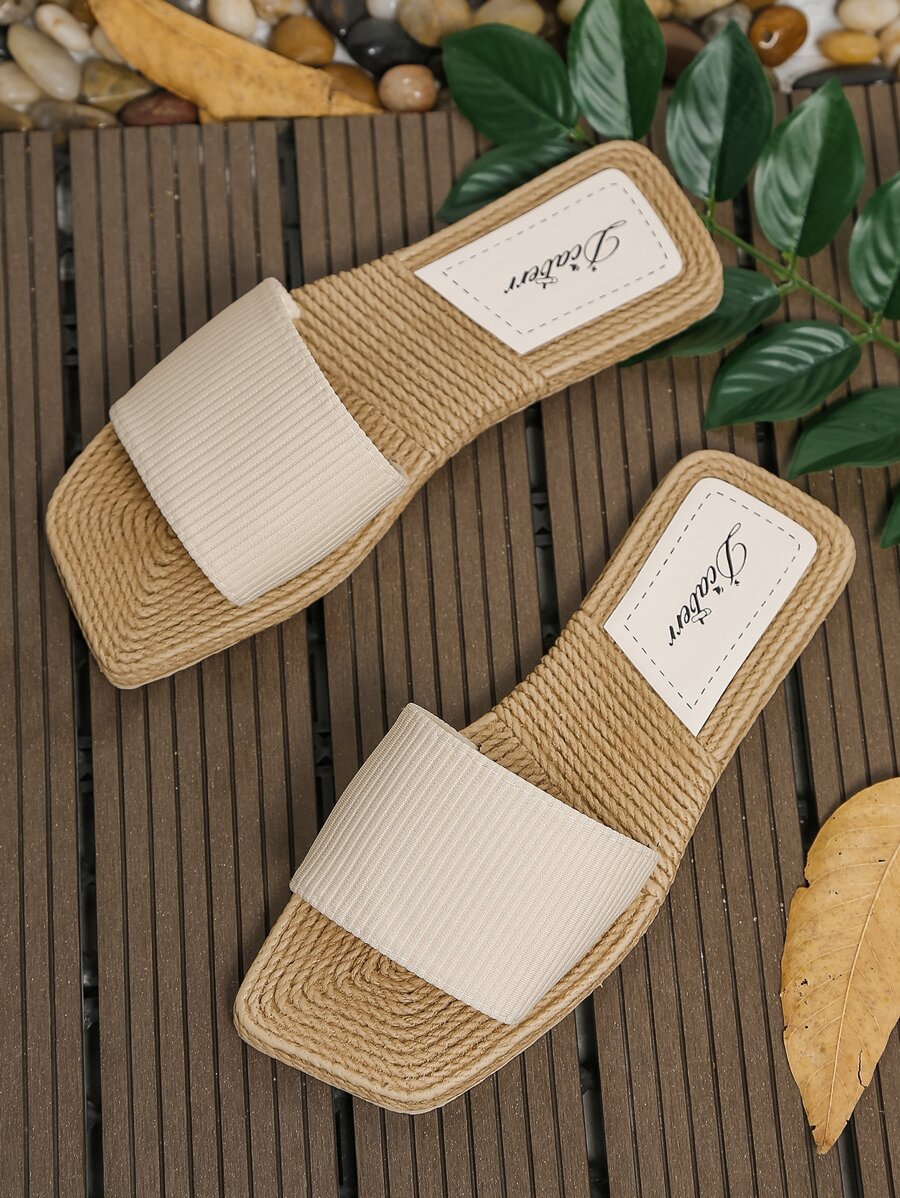 Women Single Band Slides, Vacation Beige Fabric Slides | SHEIN USA