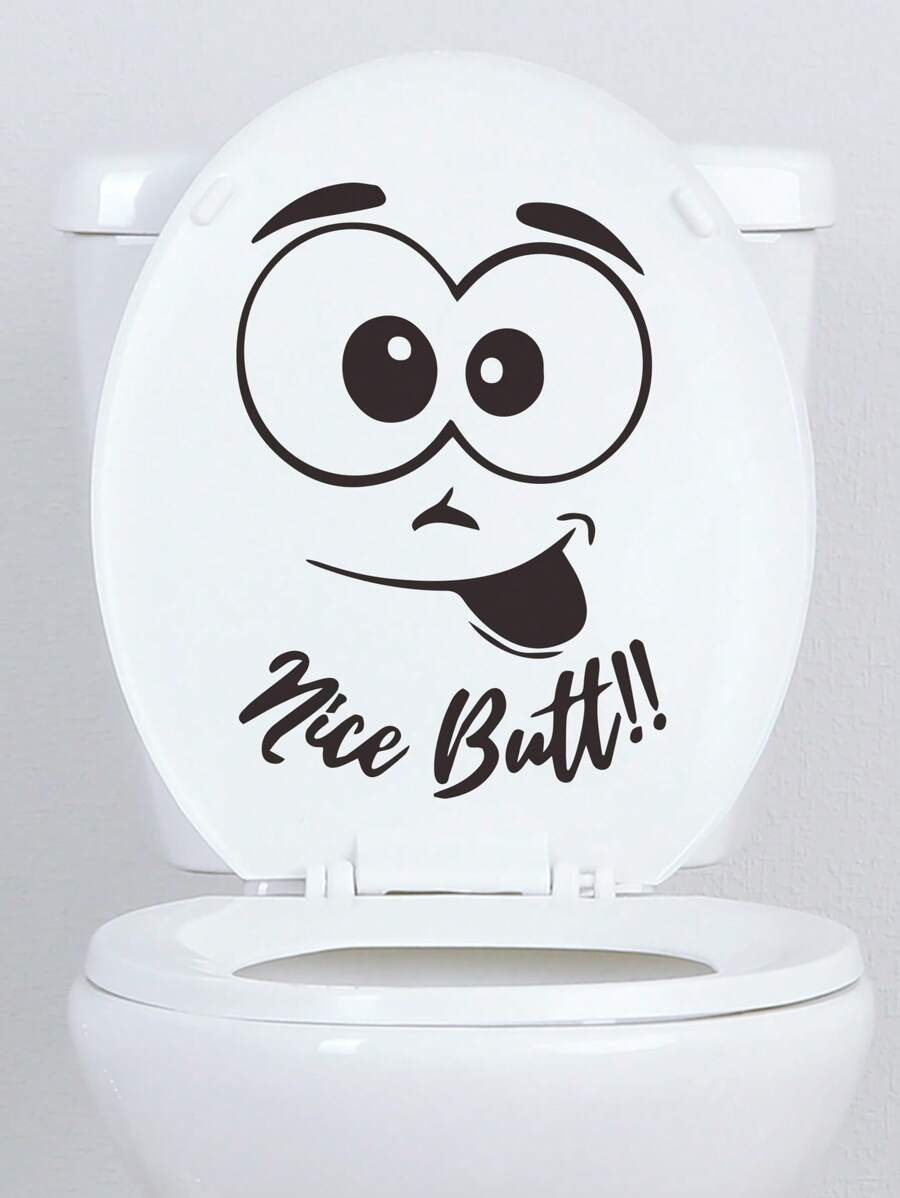 1pc Funky Face Shaped Toilet Lid Decal, Cute Toilet Decorative Sticker ...