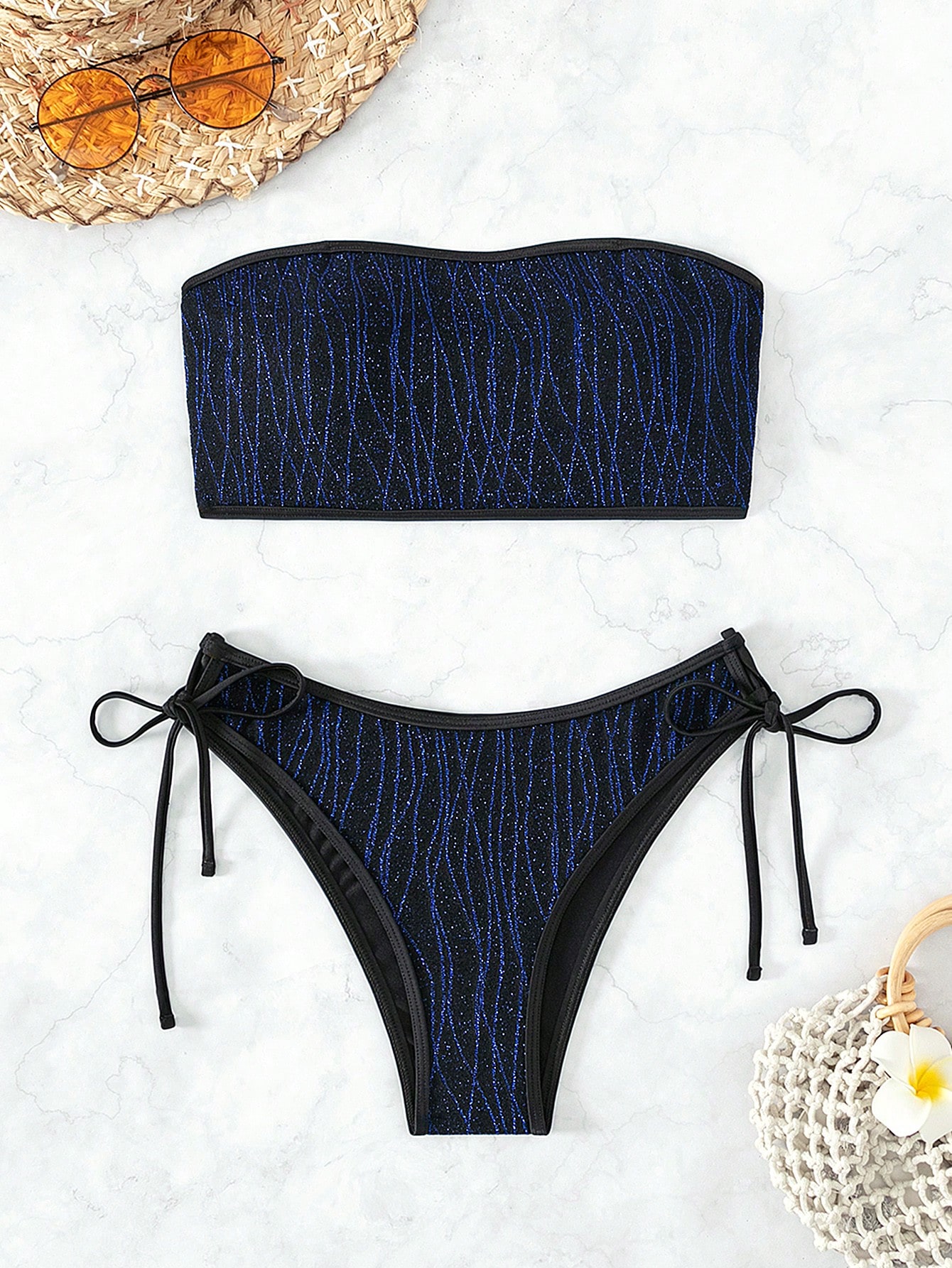 Glitter Bandeau Tie Side Bikini Swimsuit Shein Uk