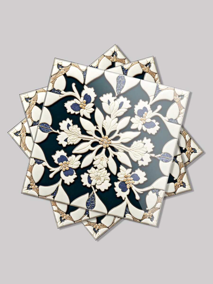 10pcs PVC Wall Tile Sticker, Modern Flower Pattern Wall Tile Sticker ...