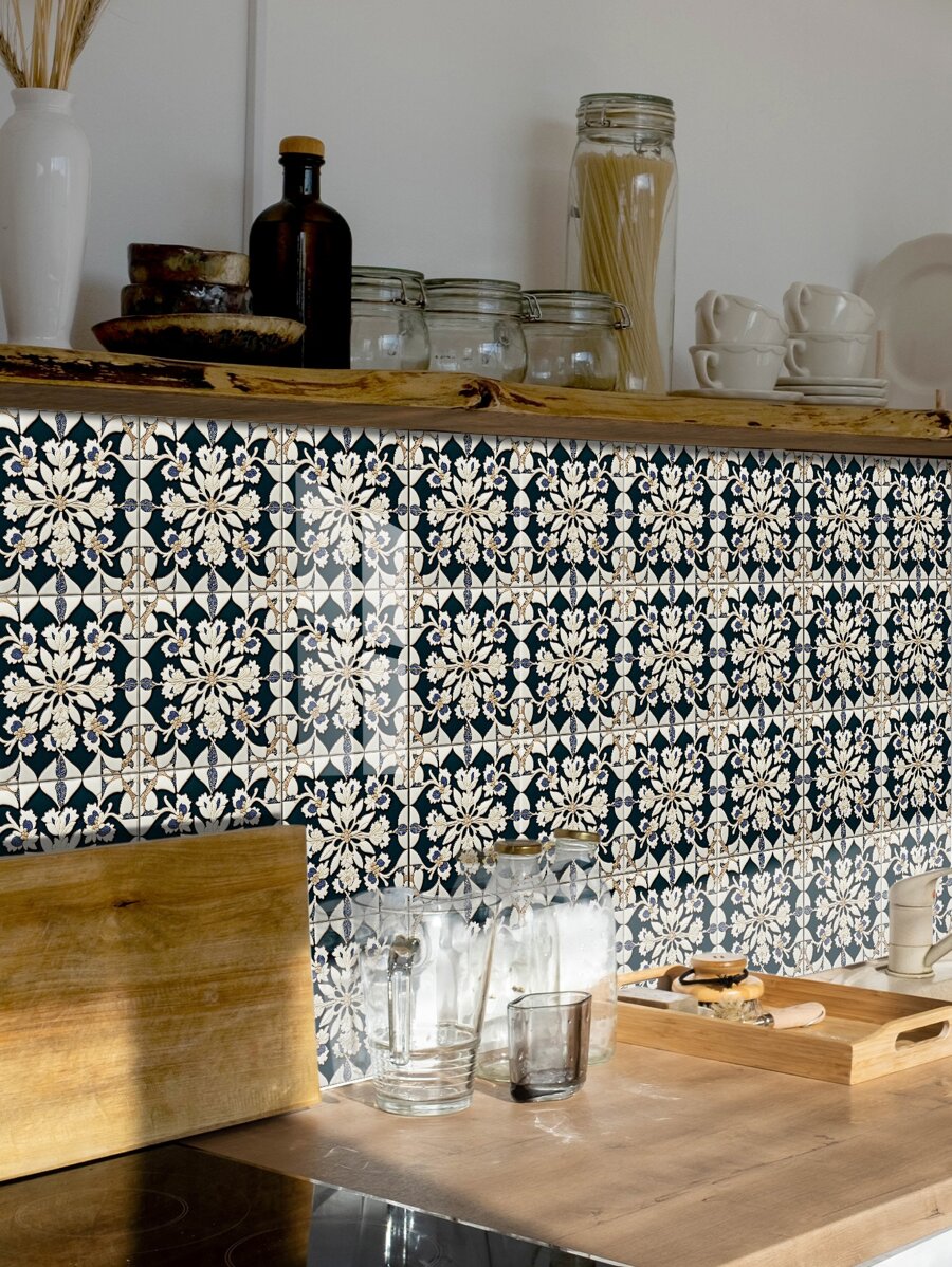 10pcs PVC Wall Tile Sticker, Modern Flower Pattern Wall Tile Sticker ...