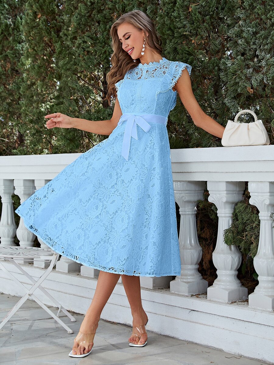 Simplee Ruffle Trim Lace Dress | SHEIN USA