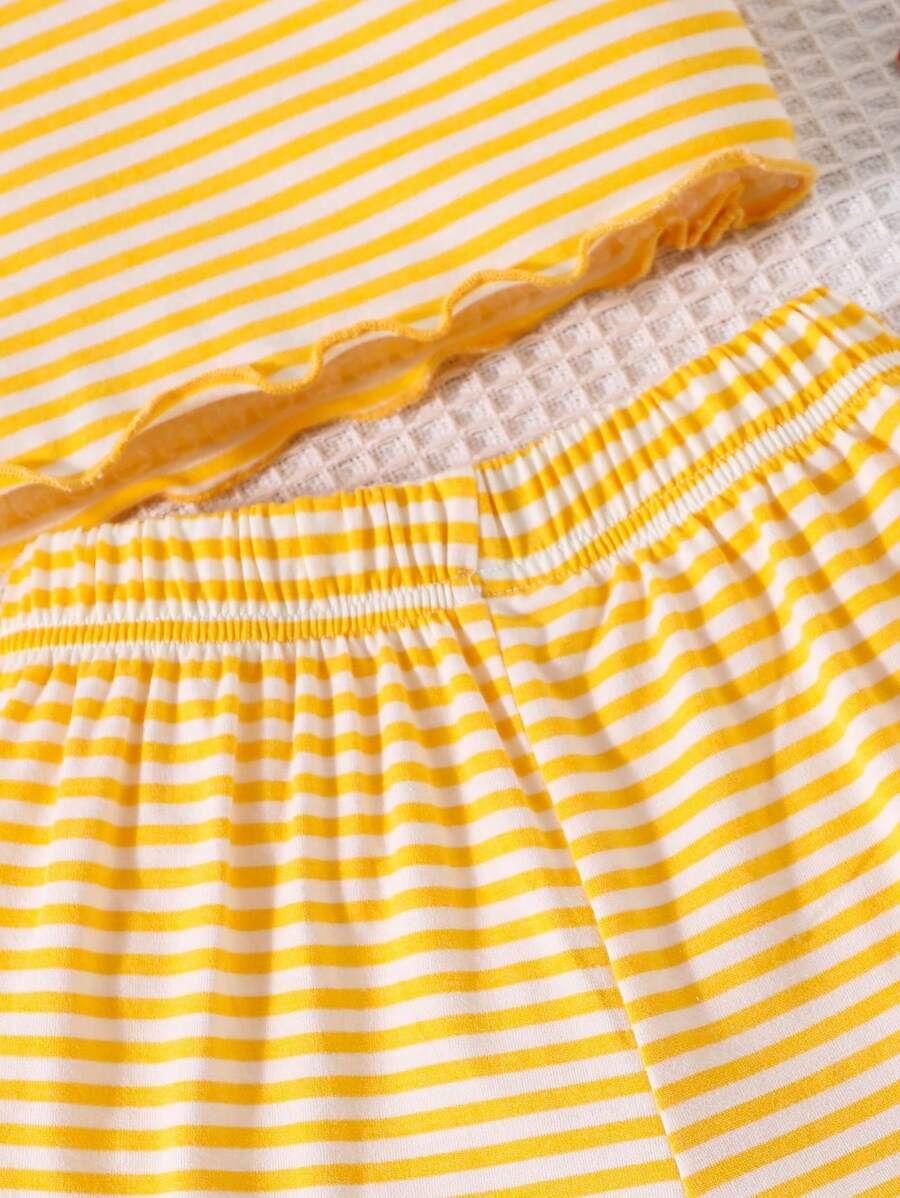 Shein Young Girl Striped And Floral Print Tee And Shorts Shein Usa