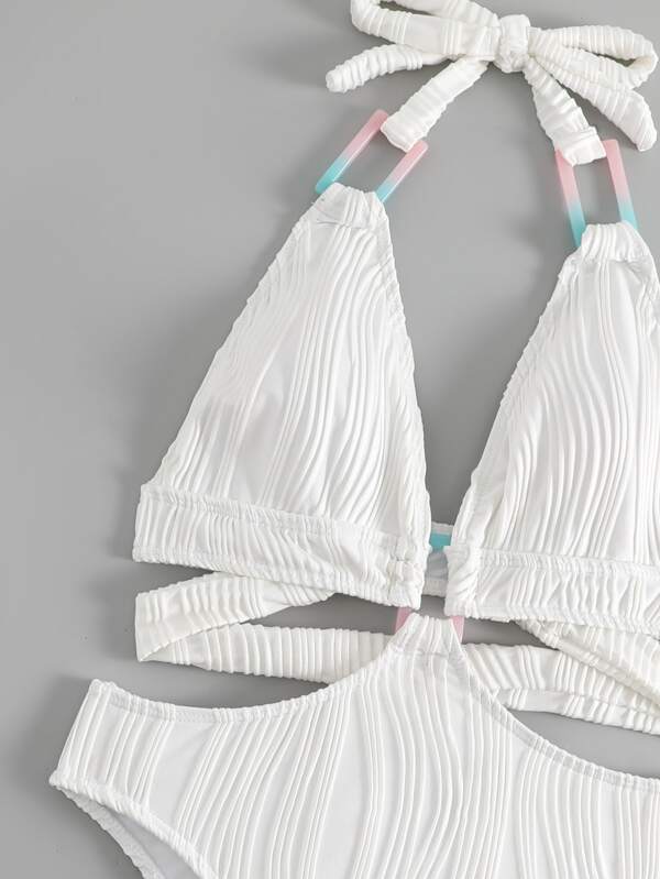 Ring Linked Cut Out Halter One Piece Swimsuit Shein Usa