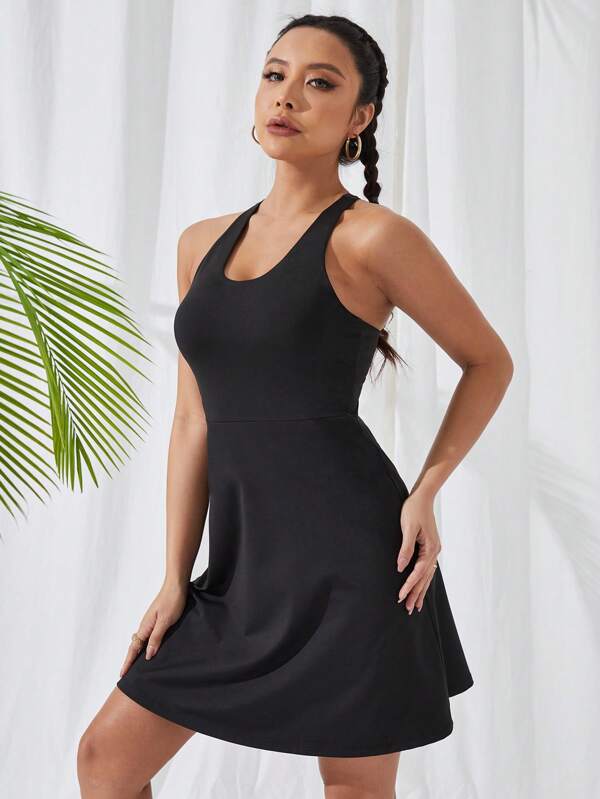 SHEIN Tennis Basic Solid Criss Cross Backless Active Dress | SHEIN USA